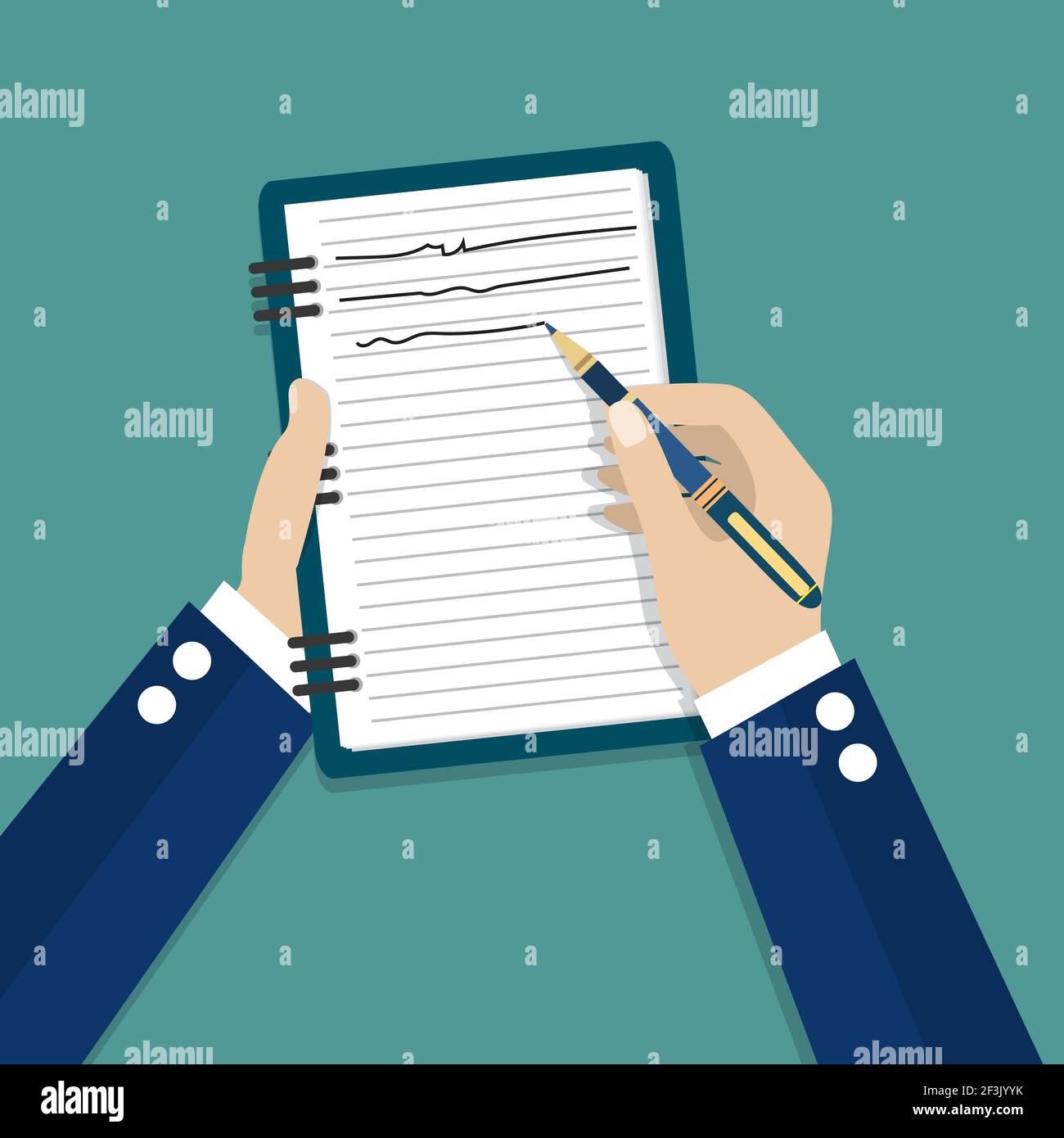 Notebook pen in hand Stock Vector Images - Alamy