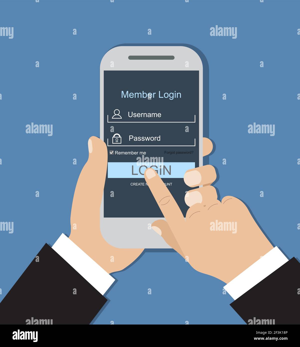 Man hand holding smart phone. Login form Stock Vector Image & Art - Alamy