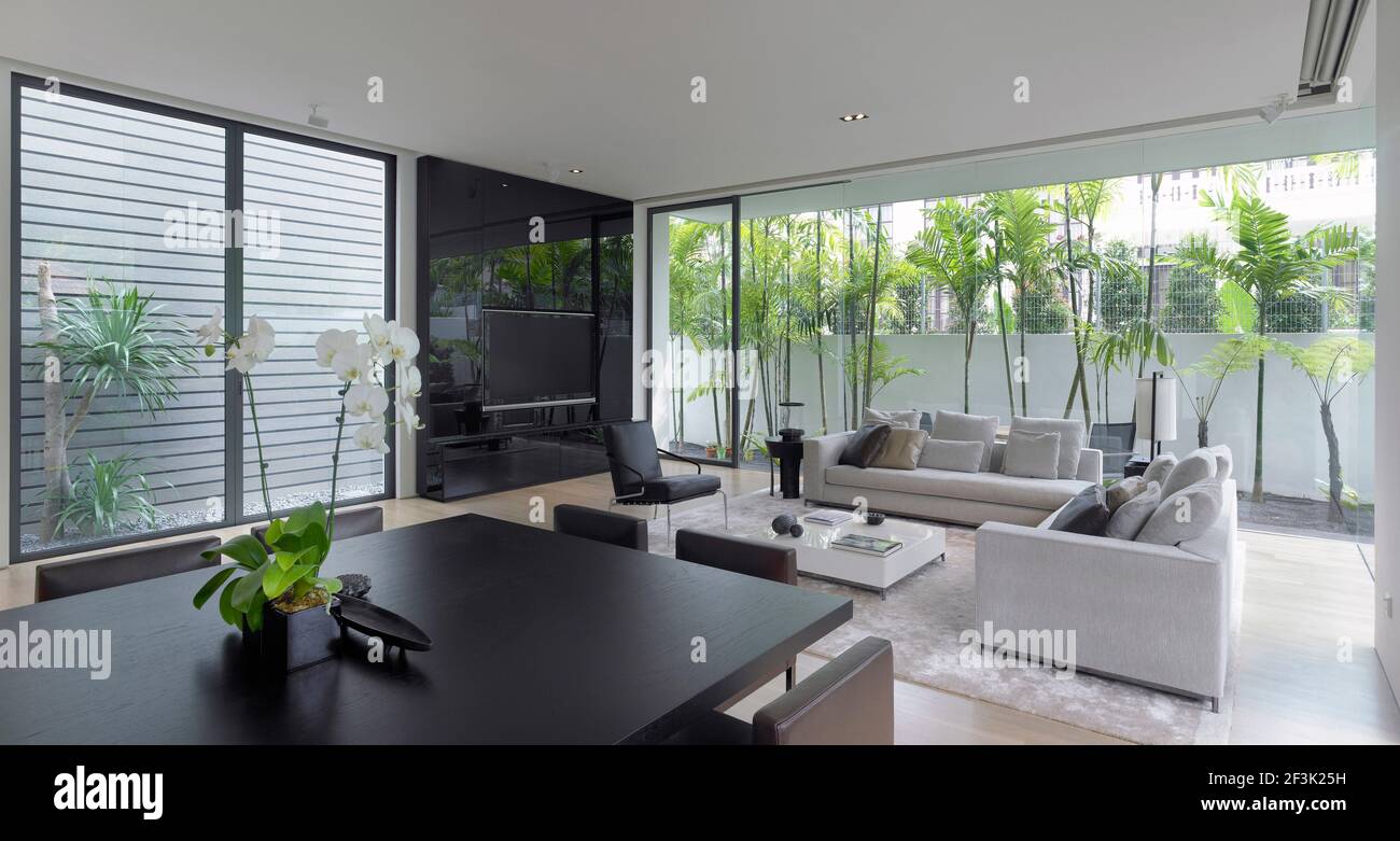 Seating and dining areas in modern room, 9 Ridout Rd, Singapore Stock ...