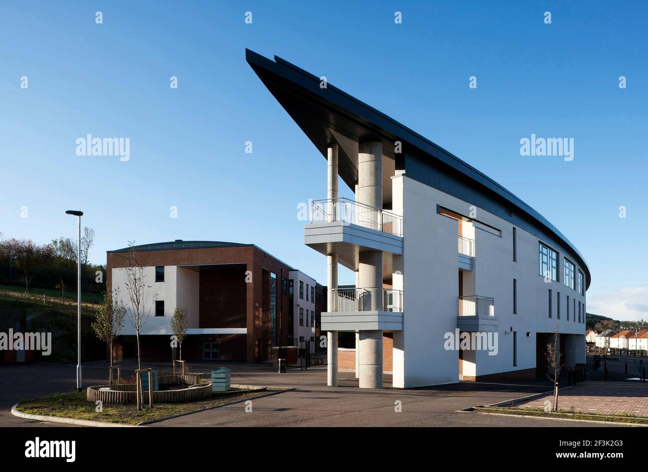 Angular exterior of Notre Dame High School, Greenock Stock Photo - Alamy