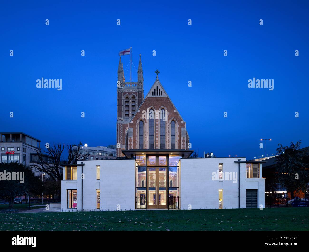 Symmetrical dusk view of St Paul's church modernisation, Hammersmith ...