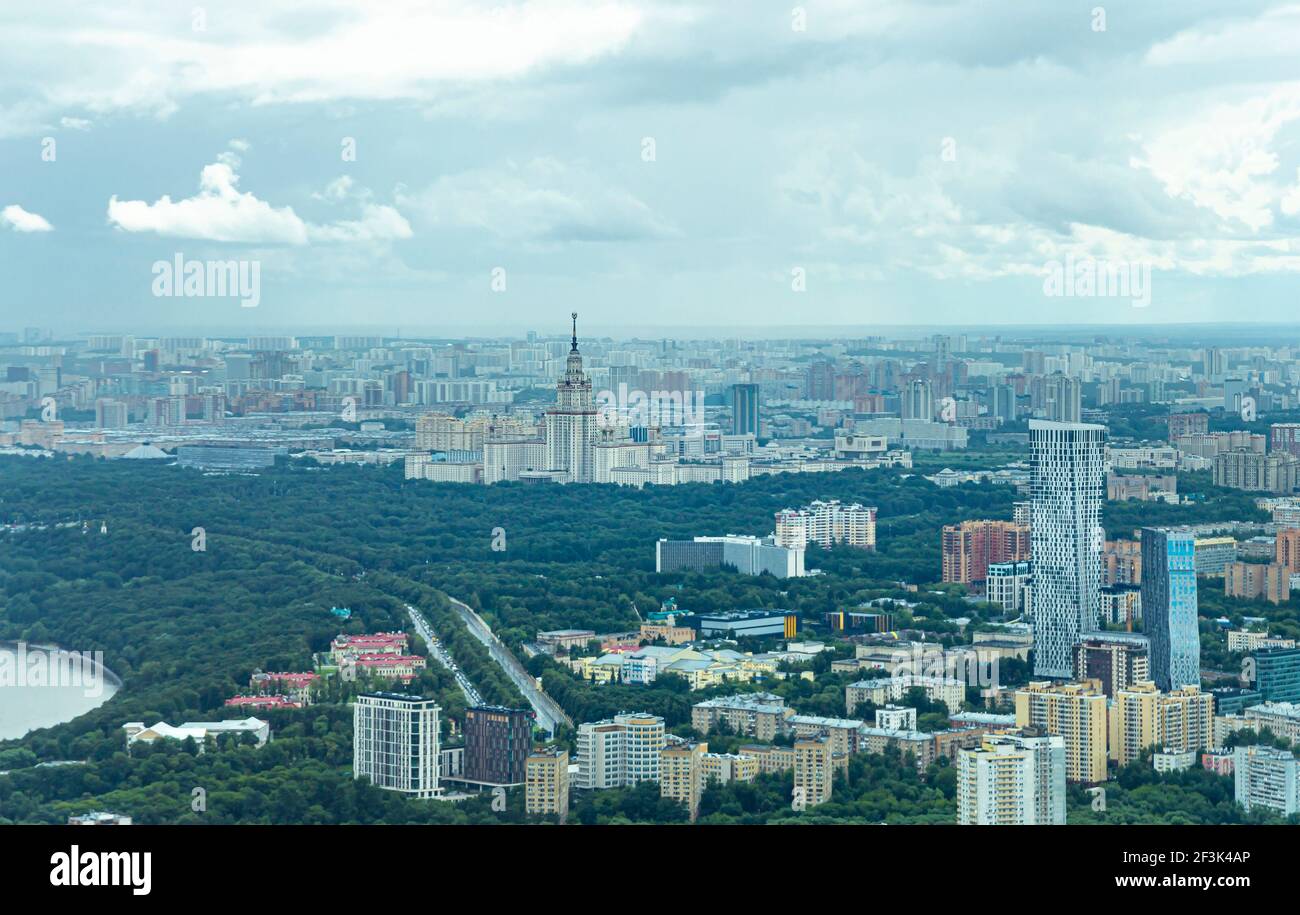 Aerial view of center of Moscow from observation deck Federation Tower ...