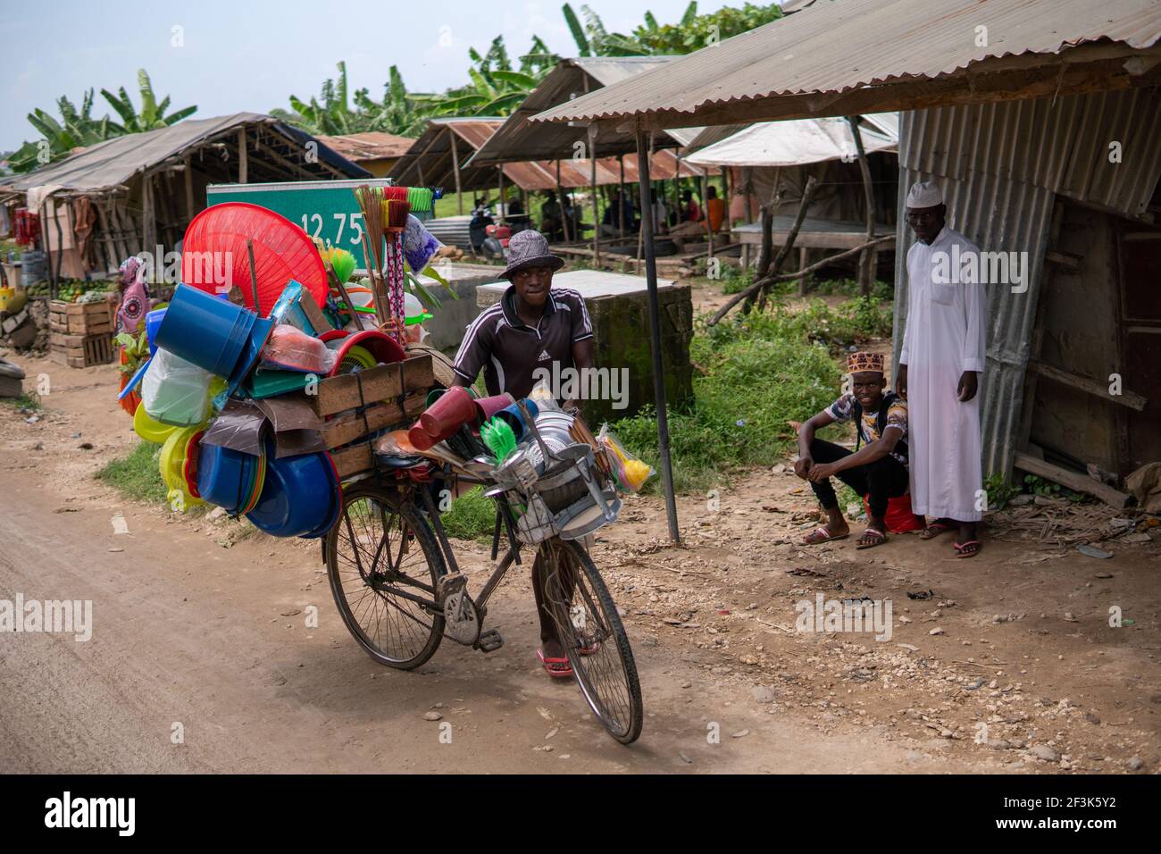 Zanzibar, Tanzania - JANUARY 2020: Black African Man with Bicycle ...