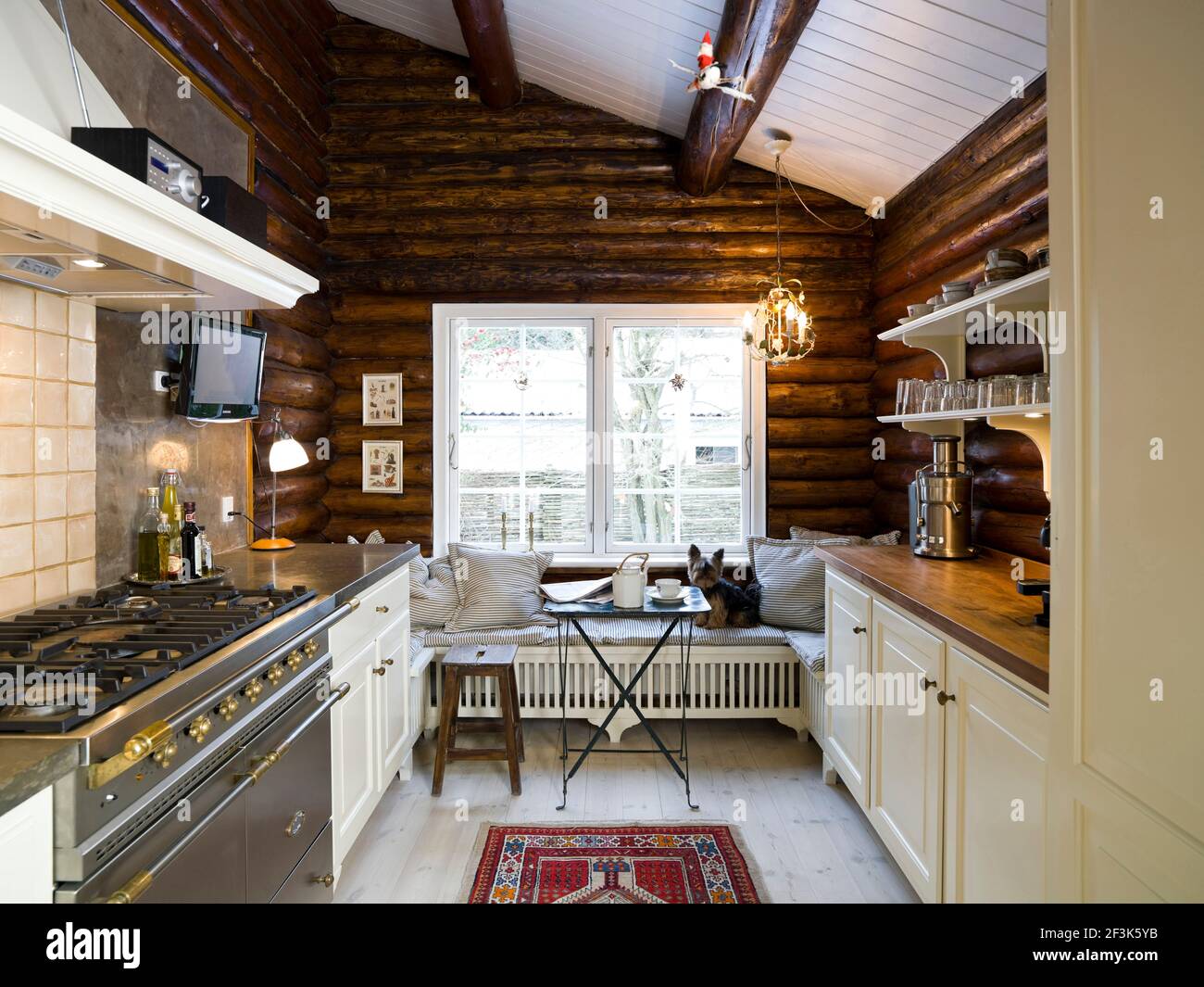 Wood cladding in kitchen of Copenhagen home, Denmark Stock Photo - Alamy