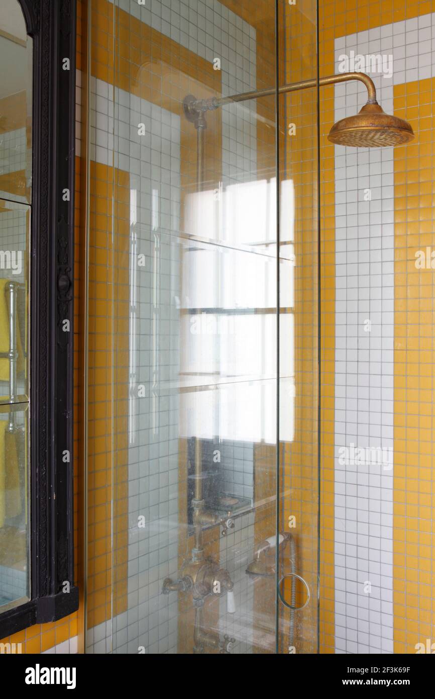 Shower cubicle with window reflected in glass | | Designer: Shaun ...