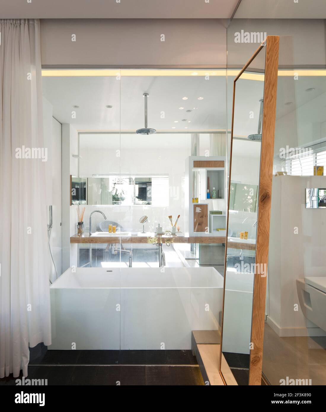 Bathroom with mirror reflection in Amir Navon House, Israel, Middle ...
