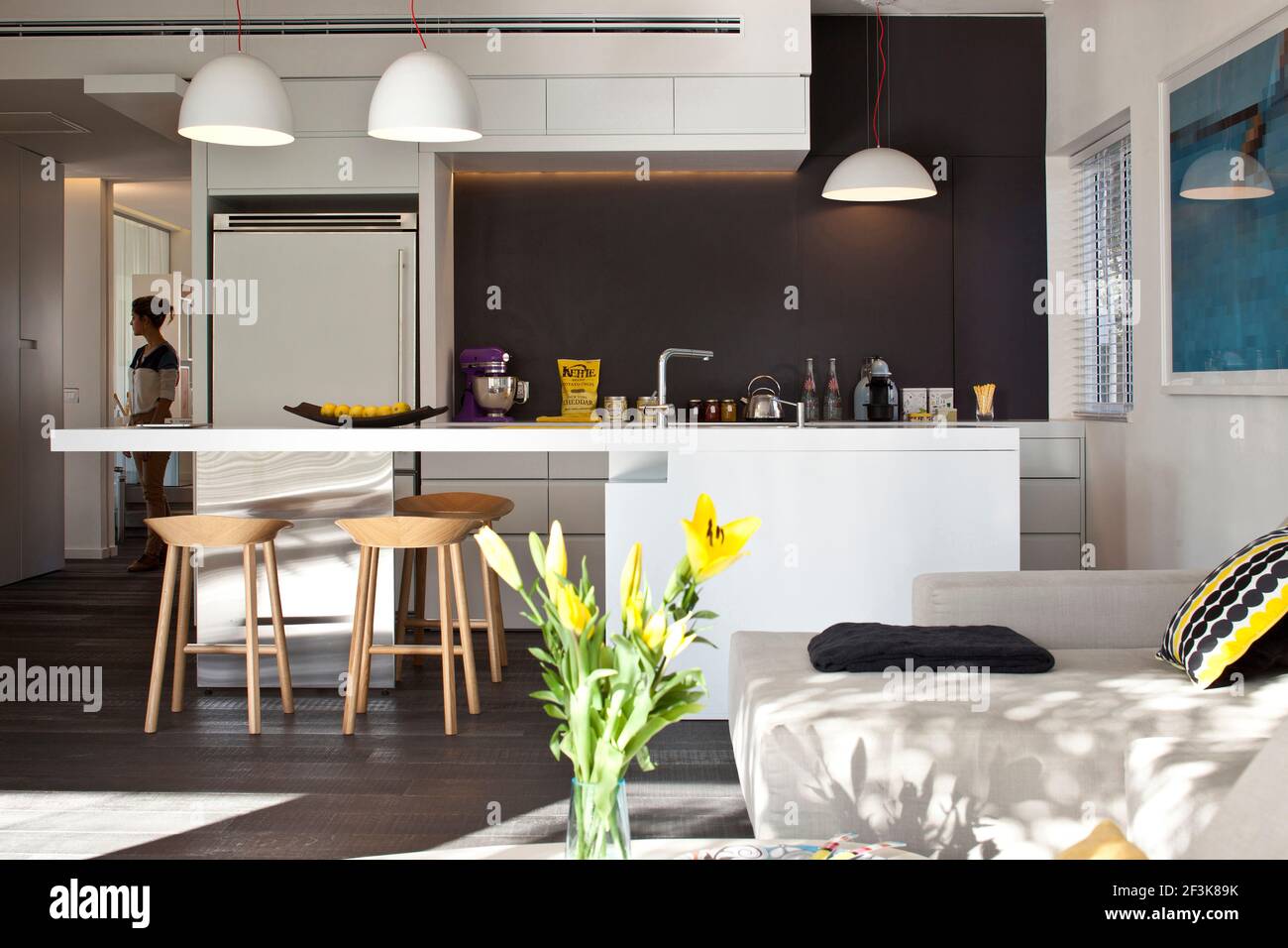 Open plan kitchen and living room in Amir Navon House, Israel, Middle ...
