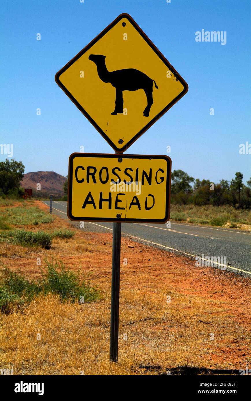 Australia, warning sign for camel crossing on Ross Highway in Northern ...