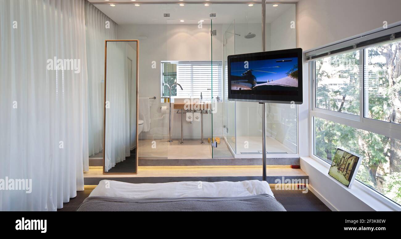 Bedroom with full length mirror in Amir Navon House, Israel, Middle ...
