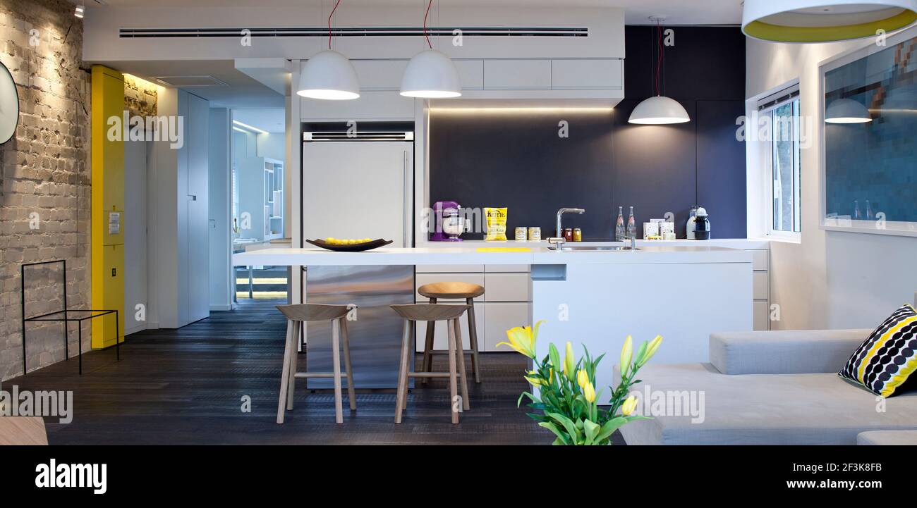 Open plan kitchen and living room in Amir Navon House, Israel, Middle ...