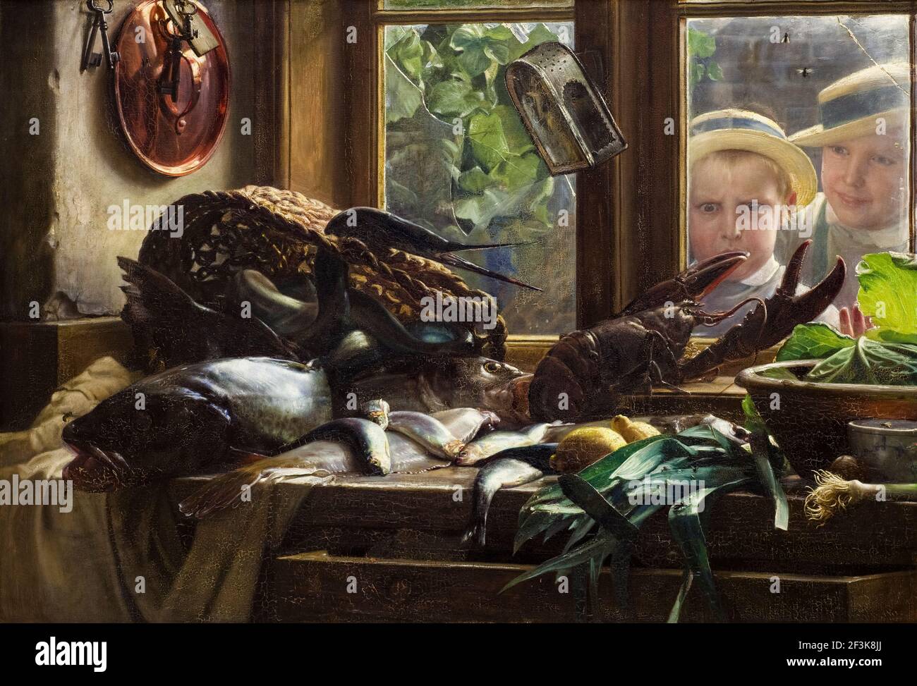 Carl Bloch, painting, Still Life with Fish, 1878 Stock Photo - Alamy