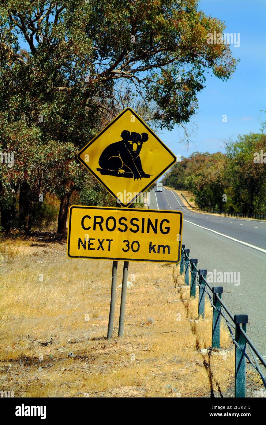 Australia, warning sign for animal crossing Stock Photo - Alamy