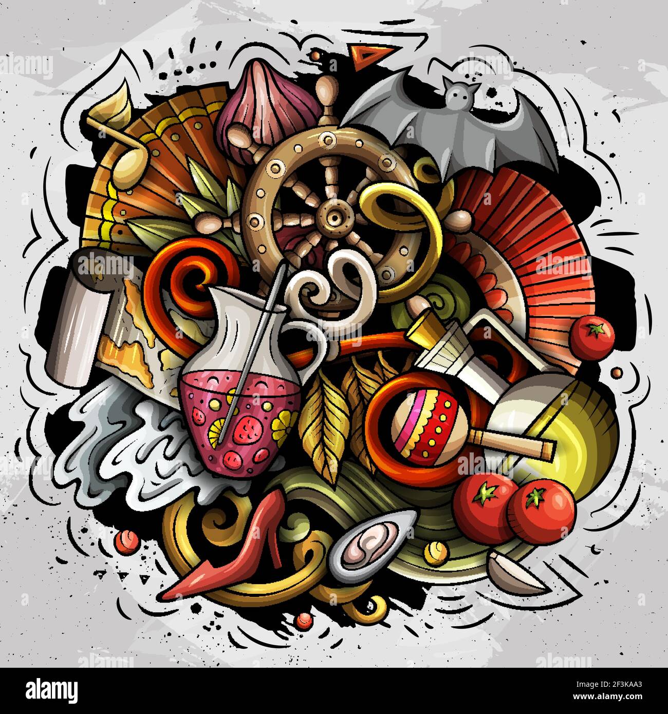 Spain hand drawn cartoon doodle illustration. Funny Spanish elements ...