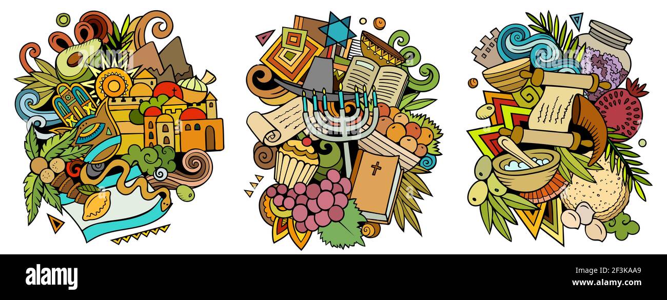 Israel cartoon vector doodle designs set. Colorful detailed ...