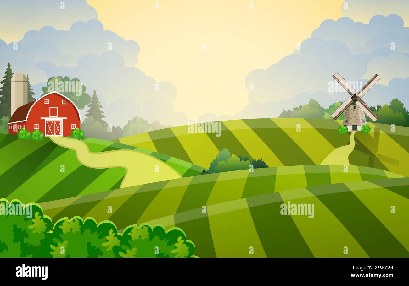 Cartoon Farm Green Seeding Field Stock Vector Image And Art Alamy