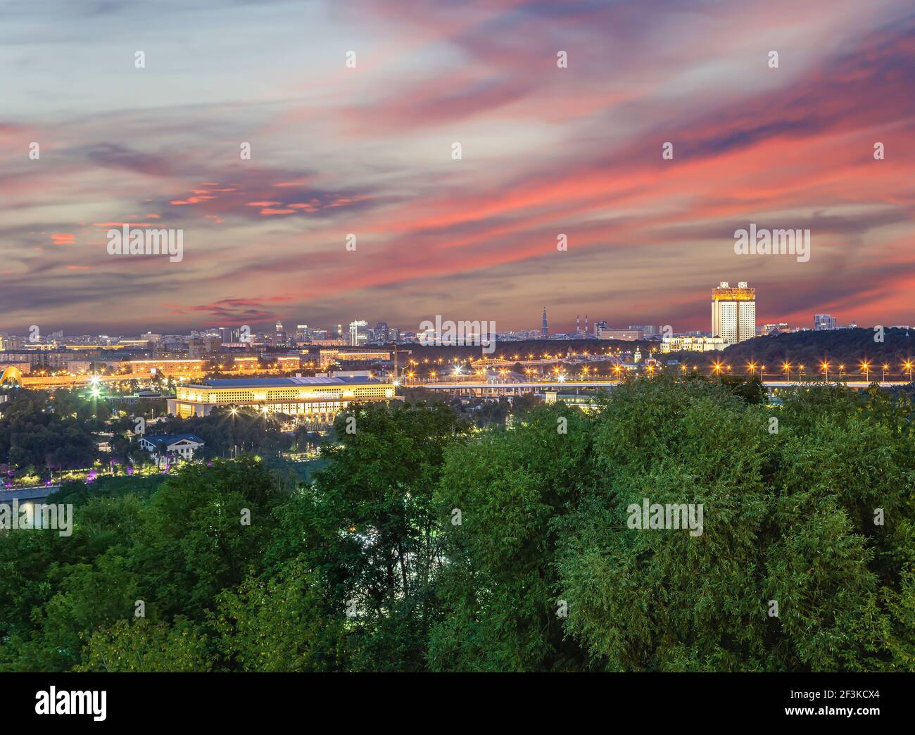 view of central Moscow from Sparrow Hills or Vorobyovy Gory observation ...
