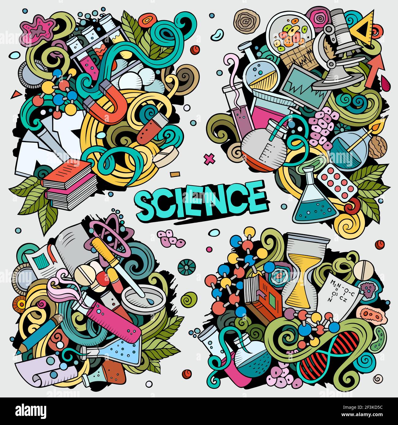 Science cartoon vector doodle designs set. Colorful detailed ...