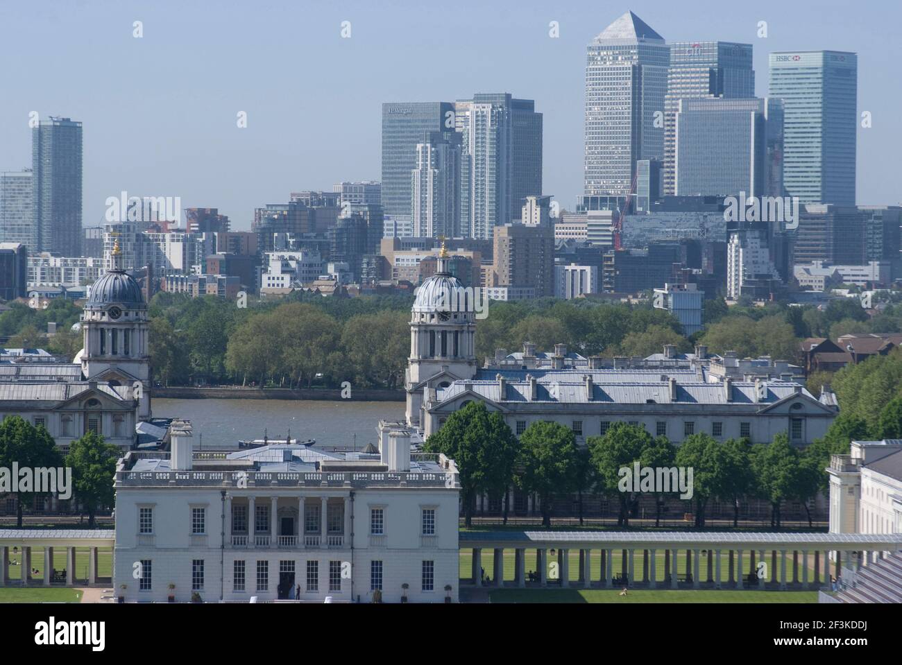 View over Greenwich, the Thames and Canary Wharf, Greenwich, London ...