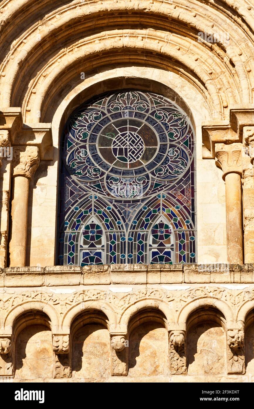 West facing stained glass window detail of the Old Cathedral Se Velha ...
