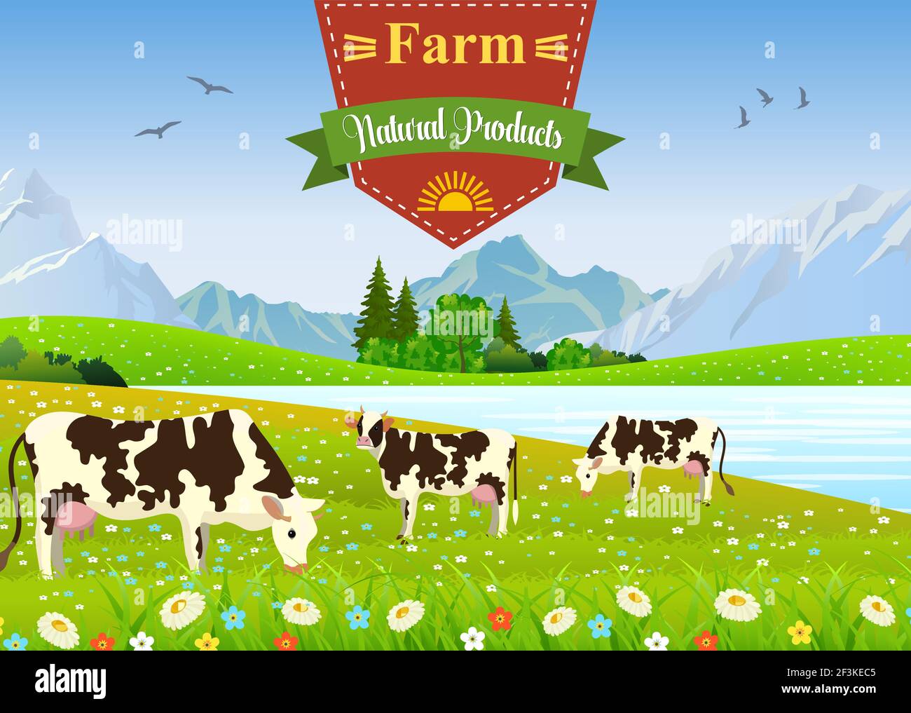 three cows in a landscape and farm Stock Vector Image & Art - Alamy