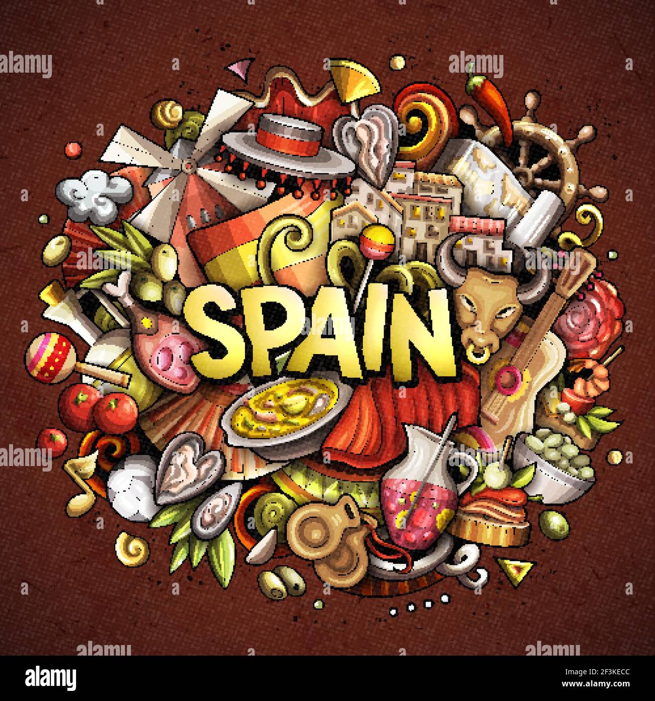 Spain hand drawn cartoon doodle illustration. Funny Spanish design ...