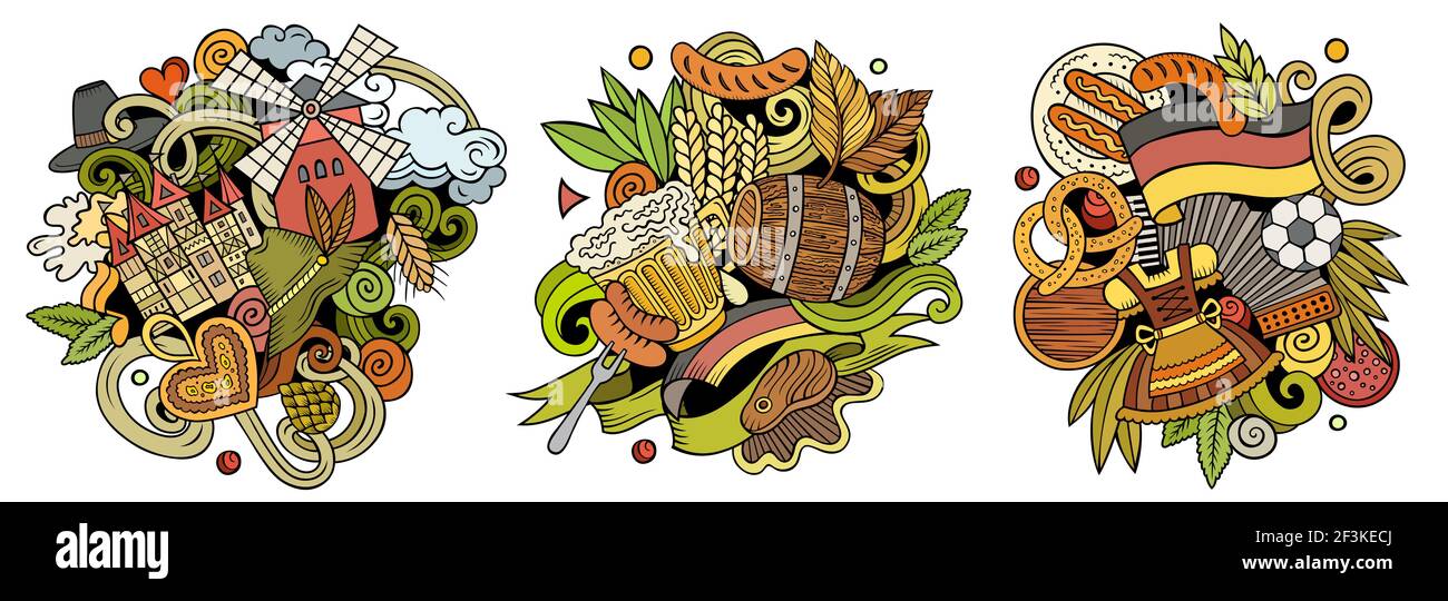 Germany cartoon vector doodle designs set. Colorful detailed ...