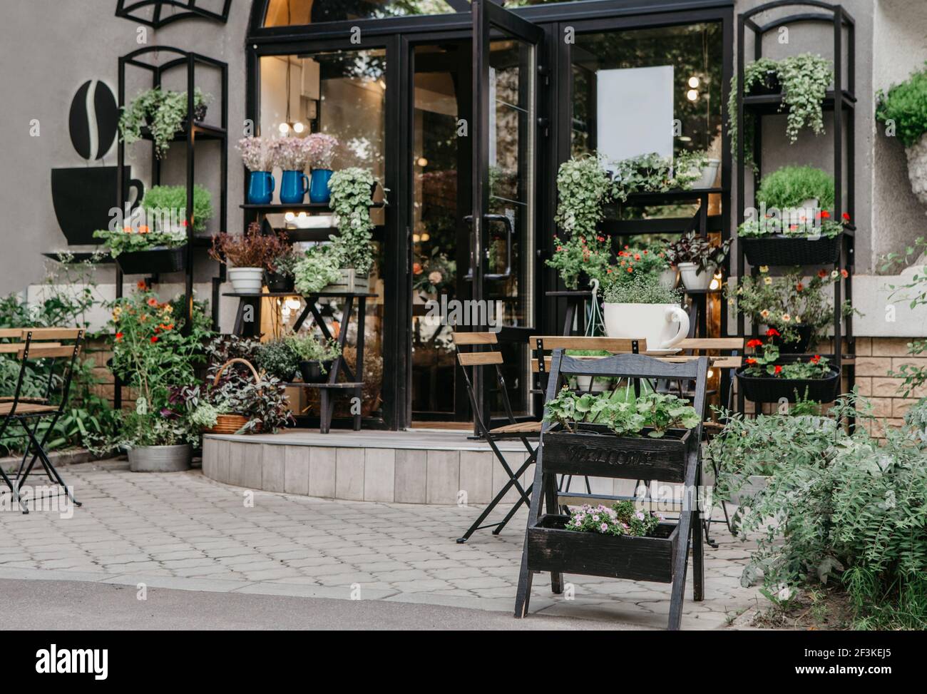 Garden natural eco cafe outdoor at spring and summer season Stock Photo ...