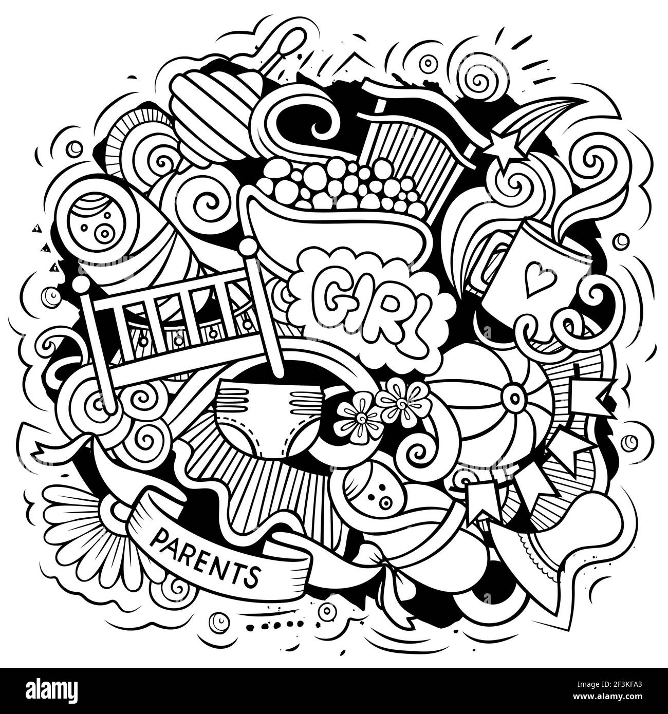 Baby cartoon doodle illustration. Funny children design. Creative art ...