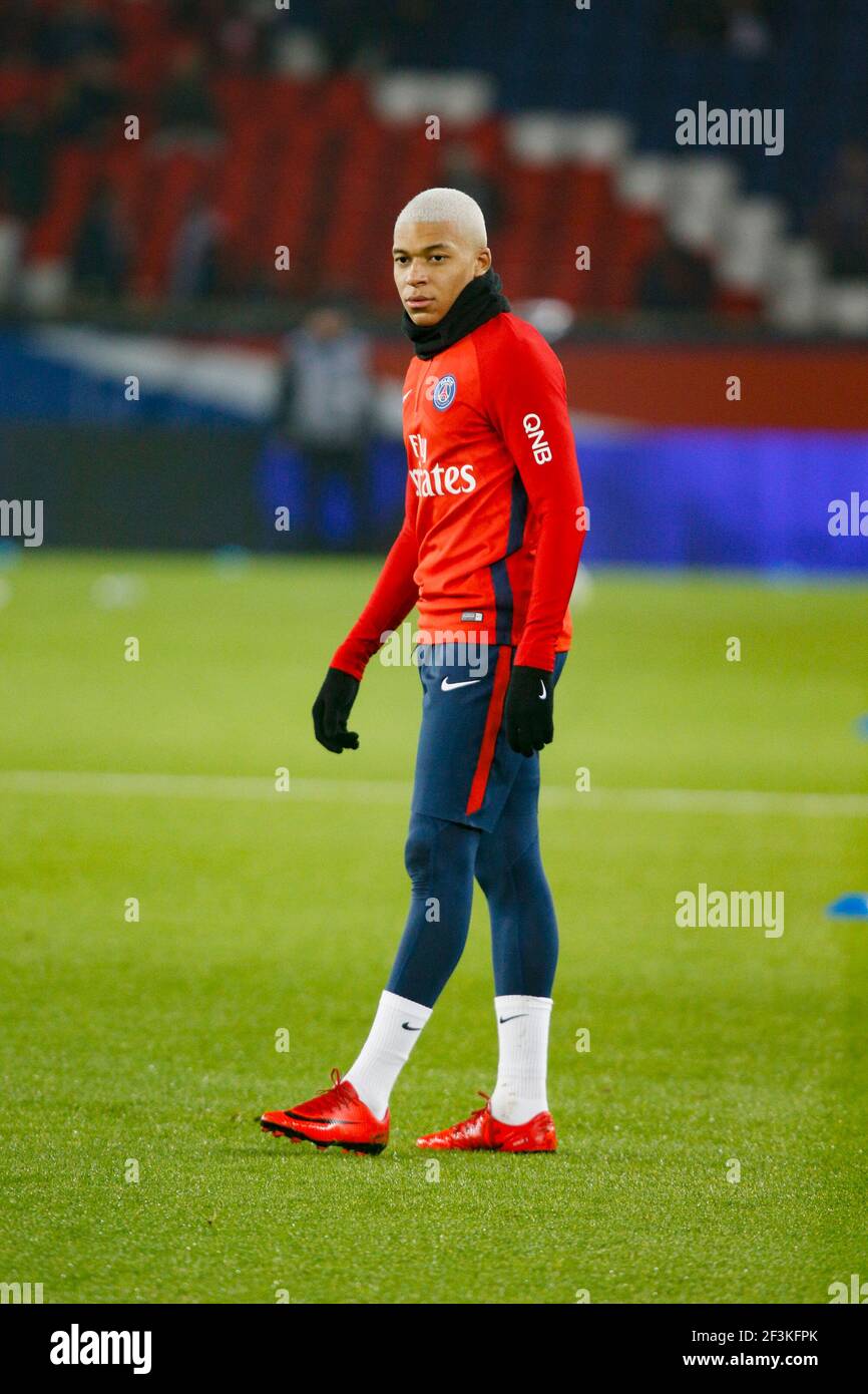 PSG's Kylian Mbappe during the warm up before the French Championship ...