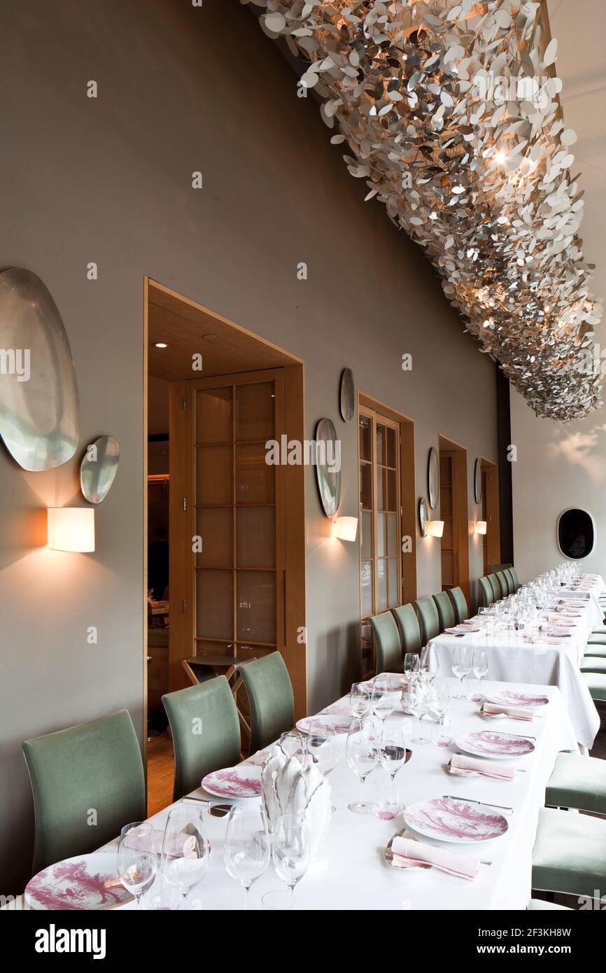 The Dorchester | Alain Ducasse | Interior Long Table Shot Stock Photo ...
