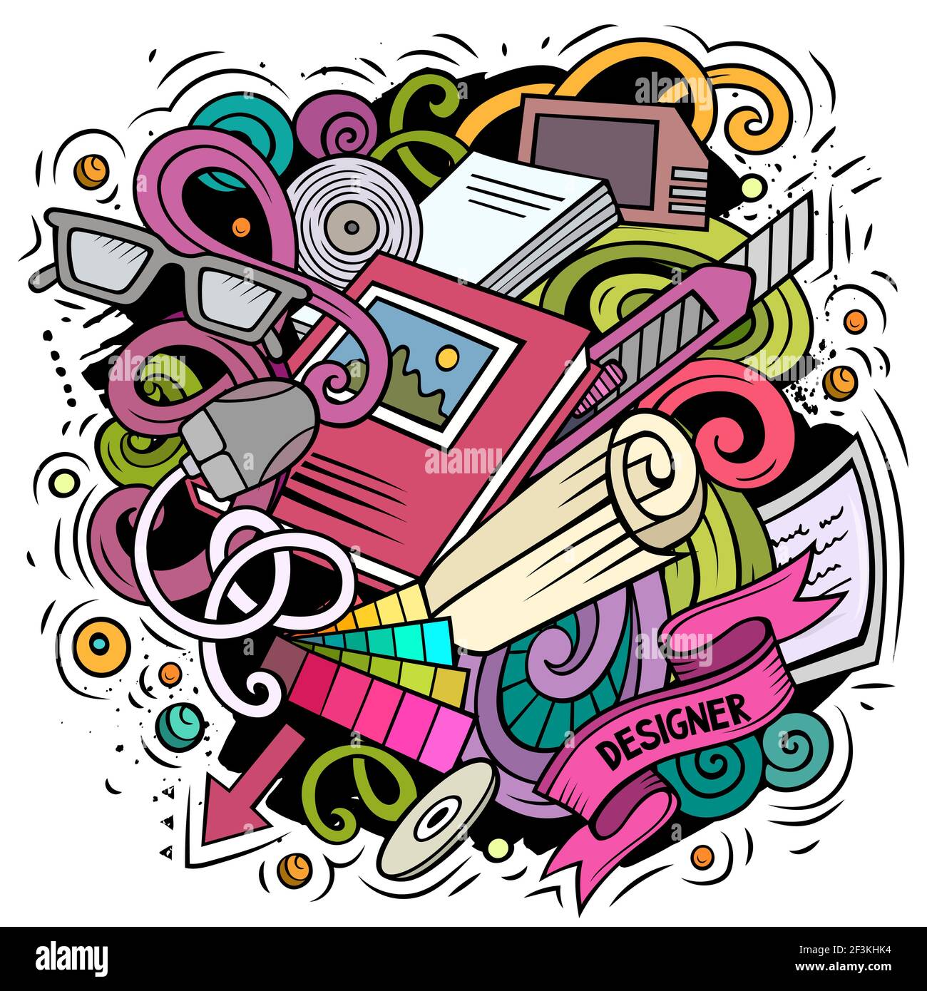 Cartoon vector doodles Art and Design illustration. Colorful, detailed ...