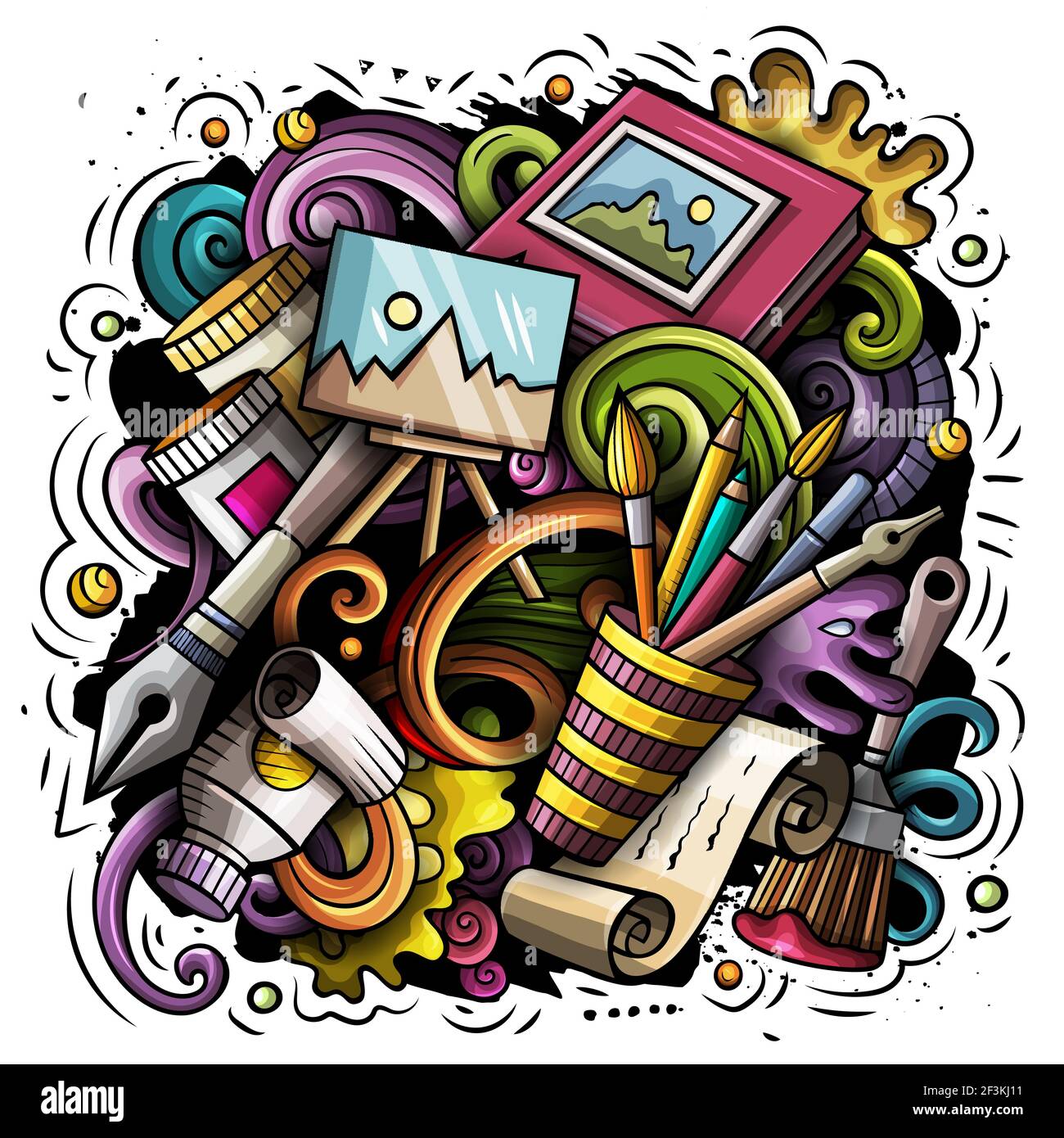 Artist cartoon doodle illustration. Funny Art design. Creative vector ...