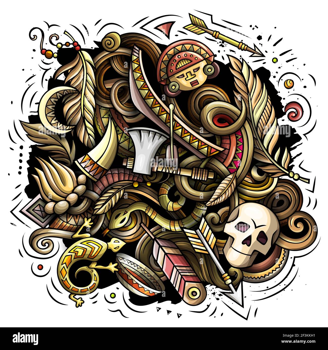 Native American cartoon vector doodle design. Colorful detailed ...
