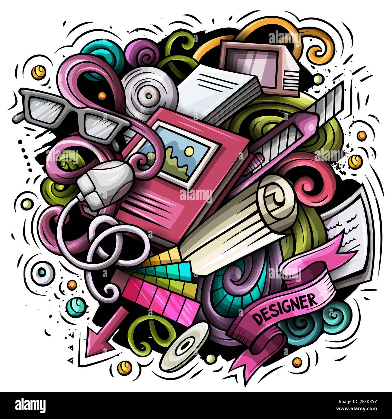 Cartoon vector doodles Art and Design illustration. Colorful, detailed ...