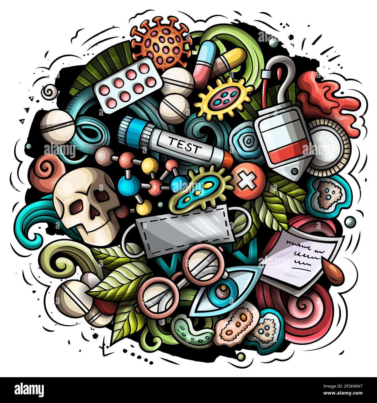 Medicine cartoon vector doodle design. Colorful detailed composition ...