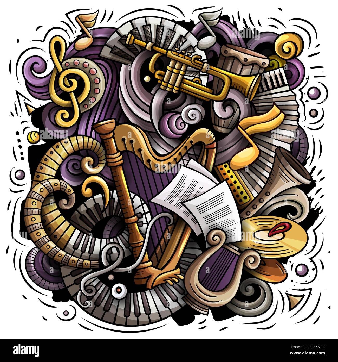 Cartoon vector doodles Classic music illustration. Colorful, detailed ...