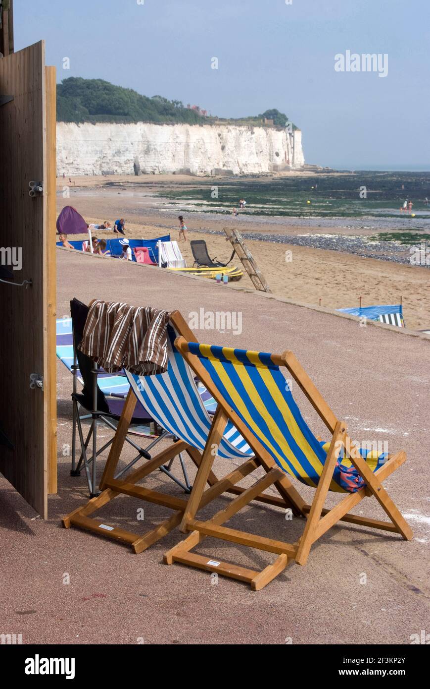 Beach view from a beach hut, Stone Bay, Broadstairs, Kent, England ...