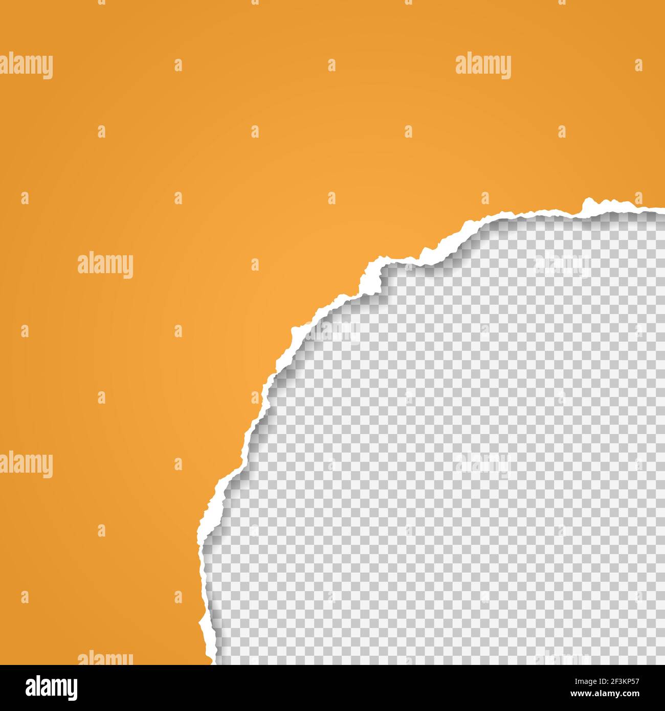 Torn, ripped orange paper strip with soft shadow is on squared ...