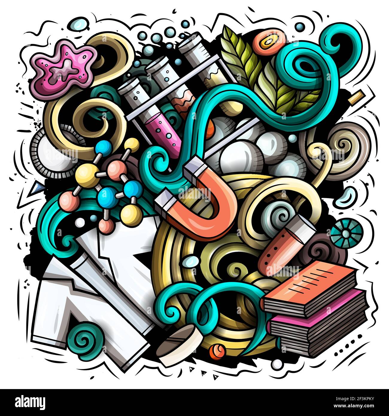 Science cartoon vector doodle design. Colorful detailed composition ...