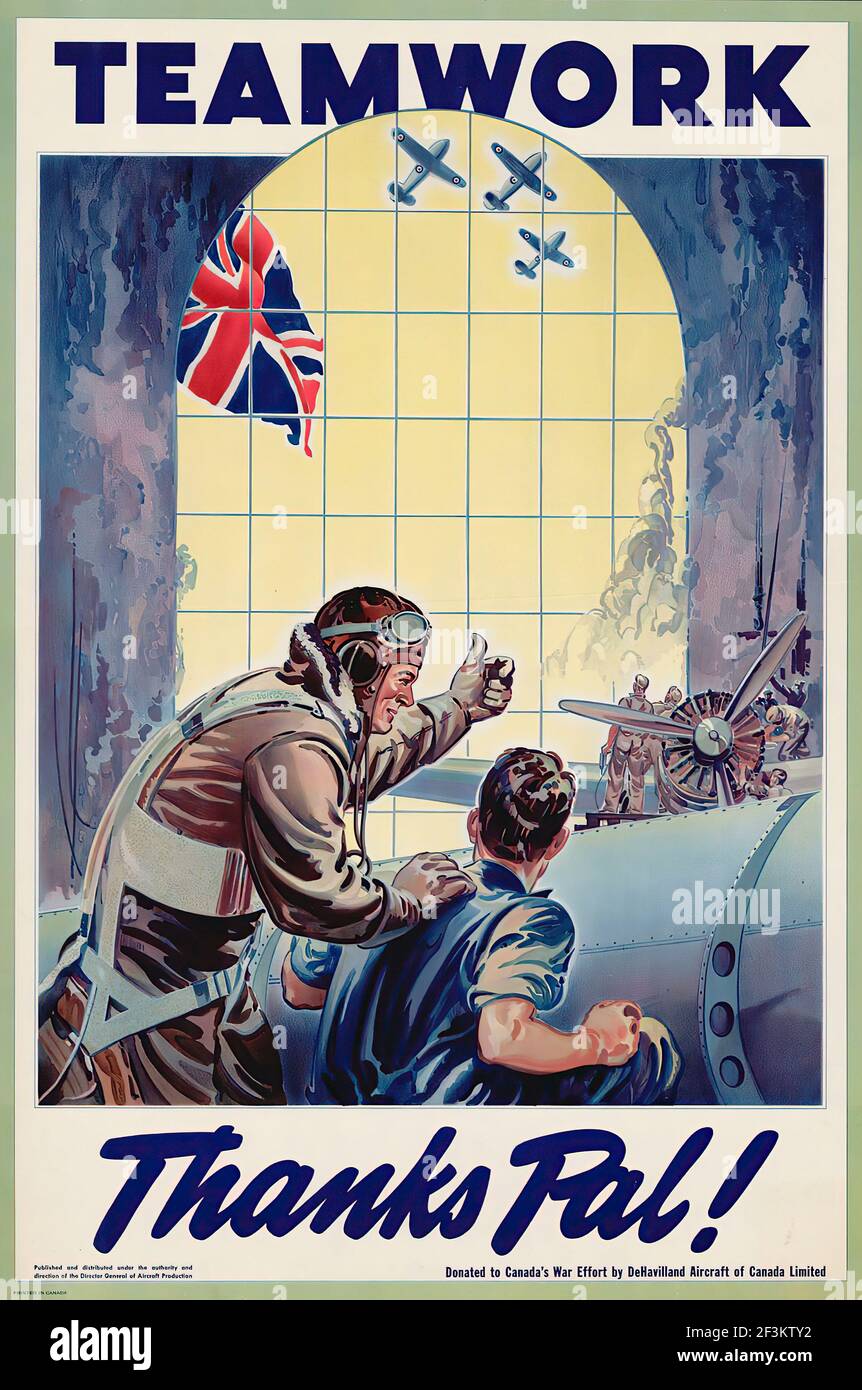 Vintage Royal Canadian Airforce recruitment propaganda poster. Teamwork ...
