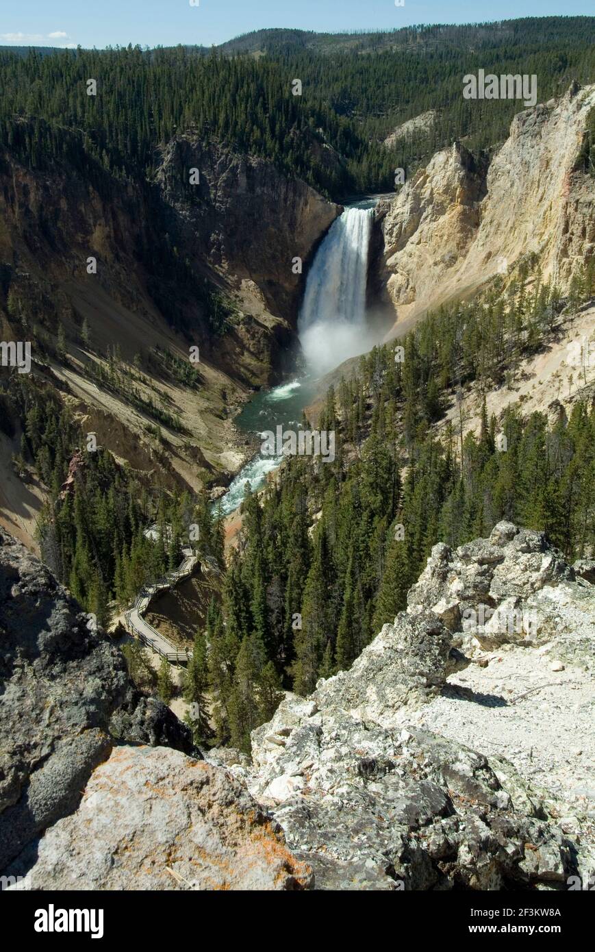 View of the waterfall in the Grand Canyon of the Yellowstone ...
