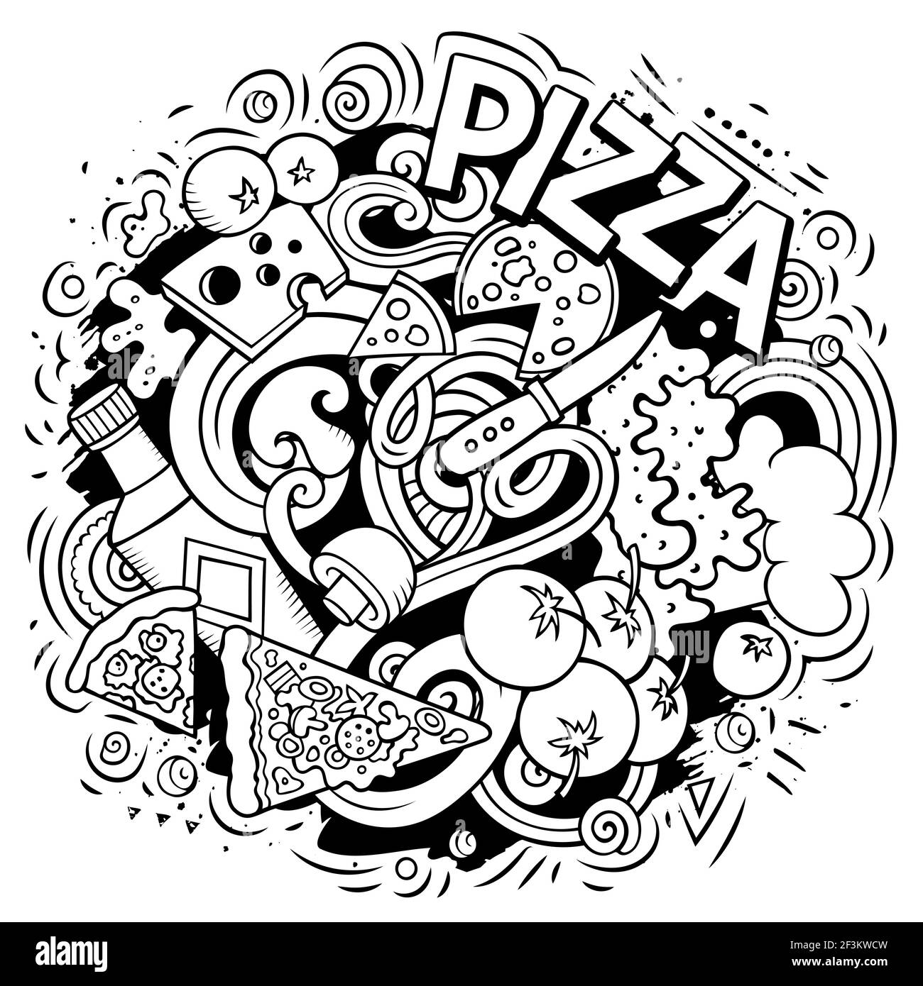 Pizza cartoon doodle illustration. Funny creative vector background ...