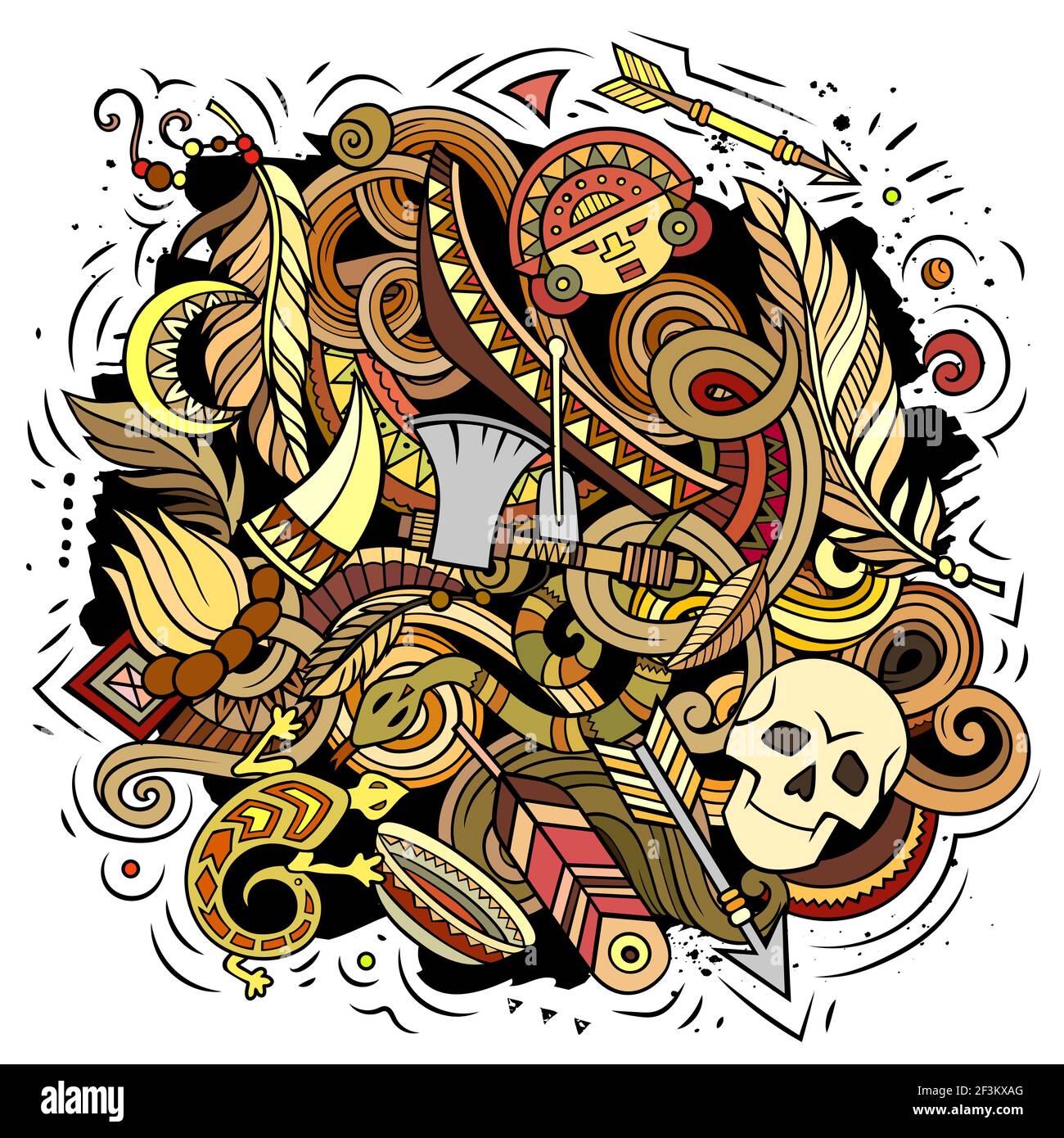 Native American cartoon vector doodle design. Colorful detailed ...