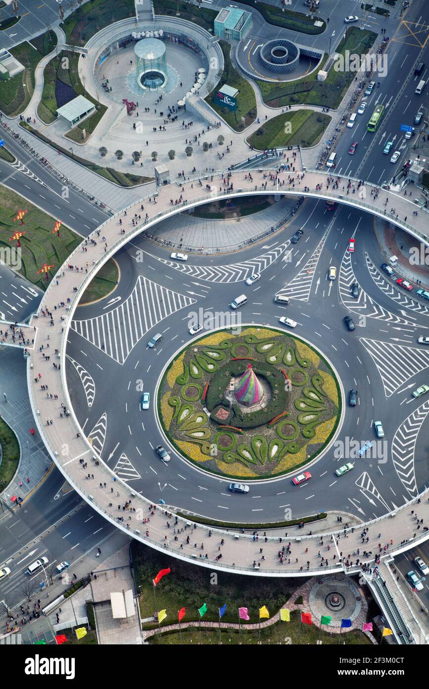 Photographed through the spherical glass floor of the Oriental Pearl ...