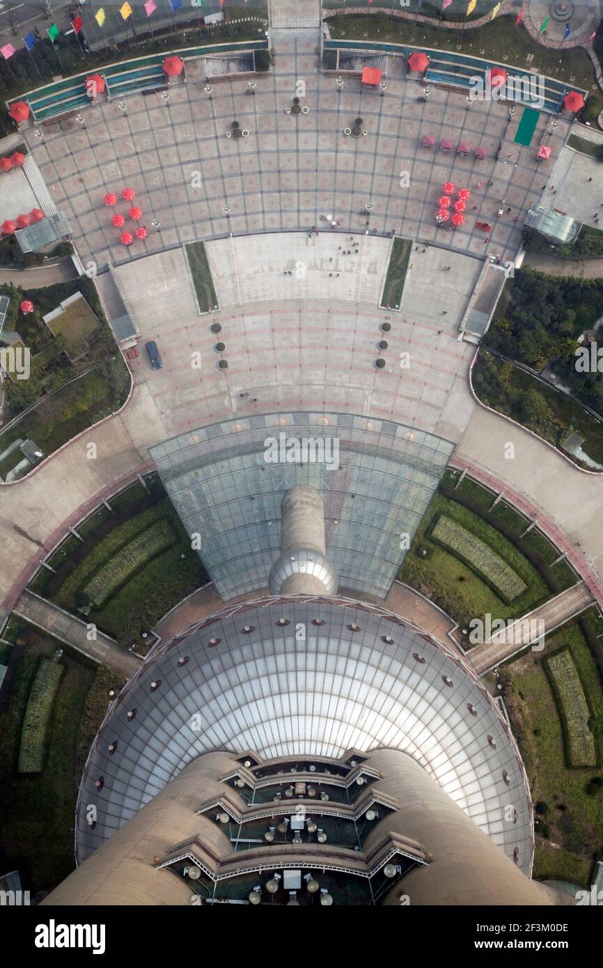 Oriental Pearl Tower Shanghai downward view through glass observation ...