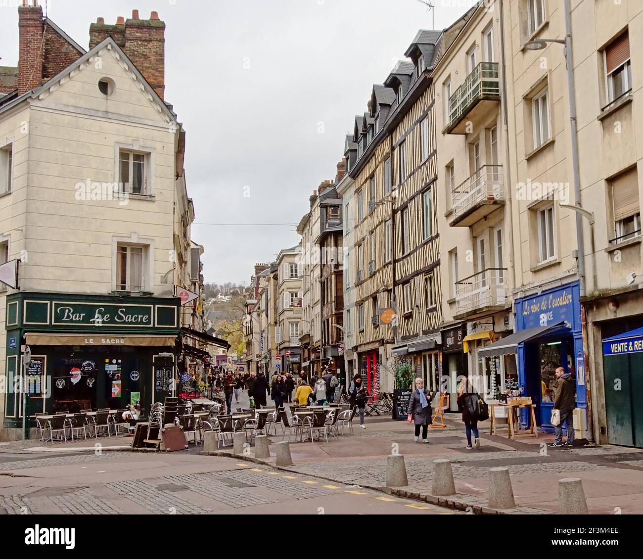 Shopping street and bar in the city of Rouen, Normandy, France Stock ...