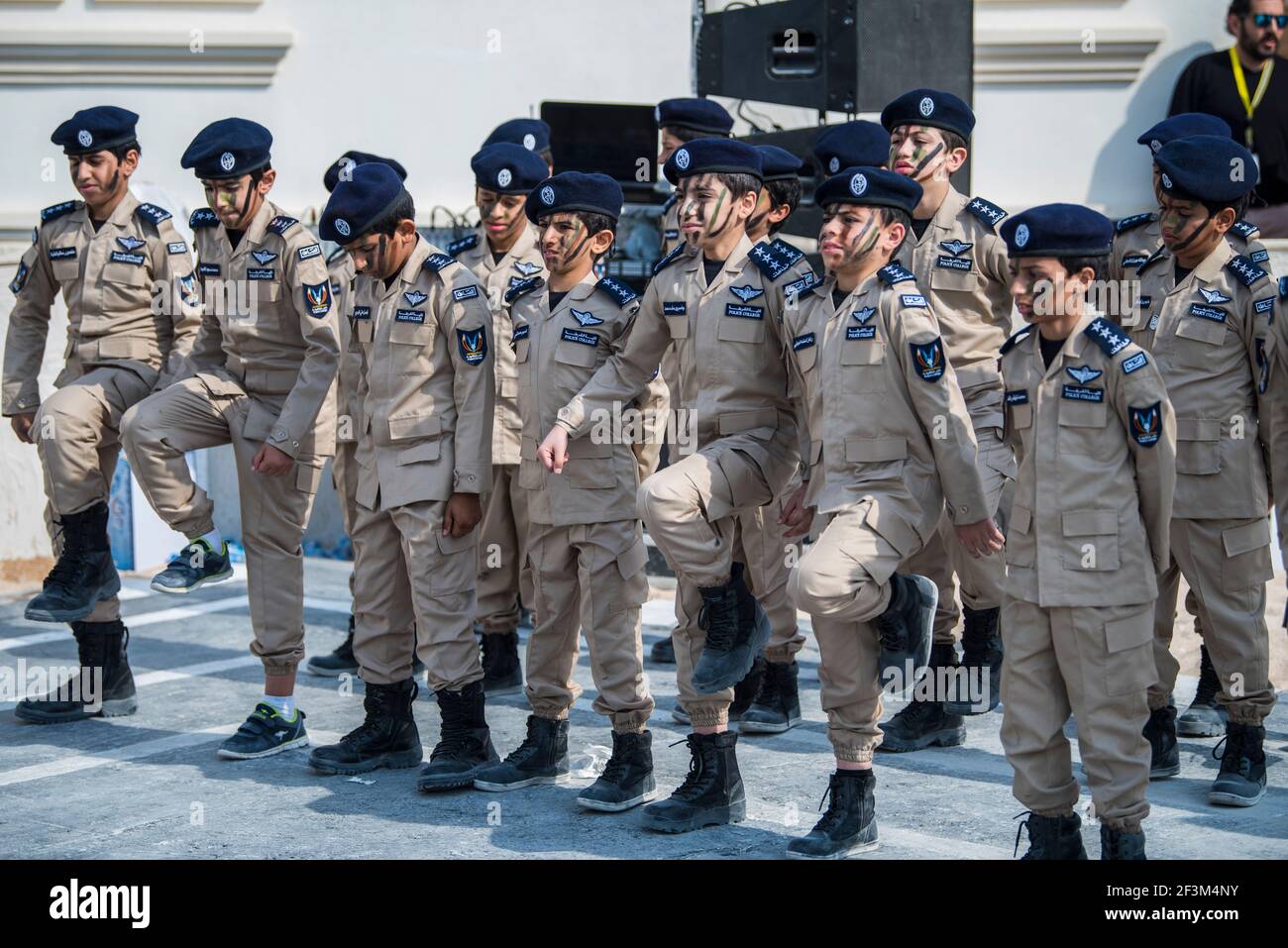 Doha,Qatar - December 18,2017 :Police college cadets at the celebration ...