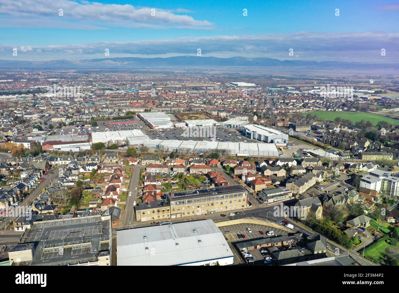 Aerial drone view of Falkirk town centre Stirlingshire Stock Photo - Alamy