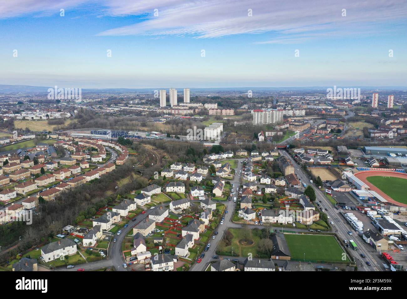 Aerial drone view of Possilpark area of Glasgow Stock Photo - Alamy