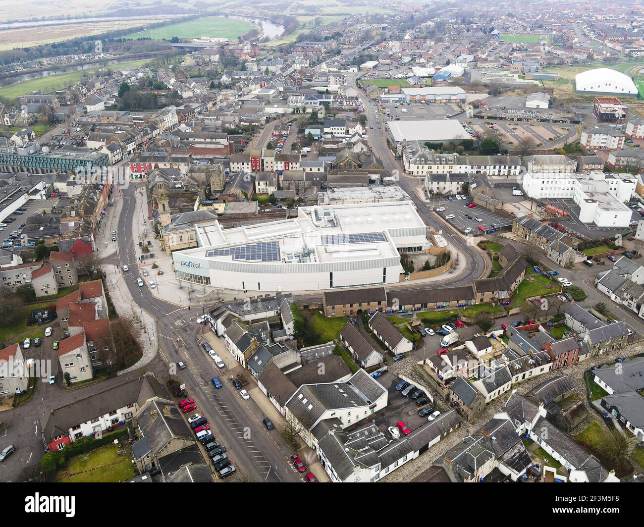 Aerial drone view of Irvine town centre North Ayrshire Stock Photo - Alamy